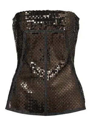 Rick Owens Sequined Denim Bustier Top - Black