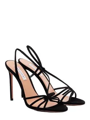 AQUAZZURA Talk To Me 105 Suede Slingback Sandals - Black