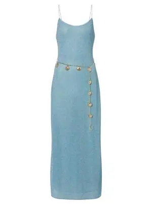 Oseree Lumière Belted Maxi Dress - Blue