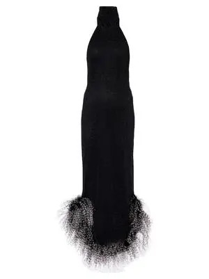 Oseree Lumière Plumage Halterneck Maxi Dress - Black