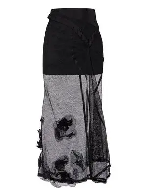 Victoria Beckham Floral-appliqué Mesh Midi Skirt - Black