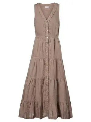 Heidi Klein Zakynthos Tiered Linen Midi Dress - Beige