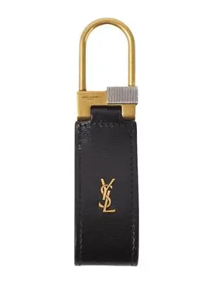 Saint Laurent Tiny Cassandre Leather Keychain - Black
