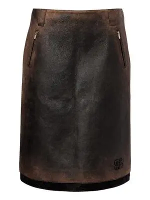 Miu Miu Suede-trimmed Leather Midi Skirt - Black