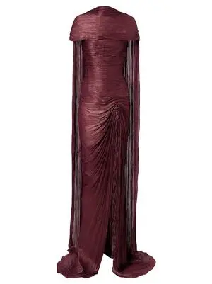 MARMAR HALIM Draped Pleated Scarf-detail Gown - Burgundy