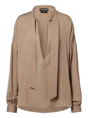 TOM FORD Tie-neck Silk Georgette Blouse - Brown