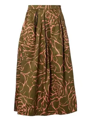Dries Van Noten Floral Print Cotton Midi Skirt - Green