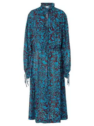 Dries Van Noten Printed Ruffled Shirt Dress - Blue