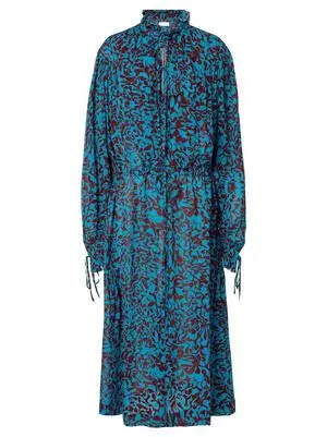 Dries Van Noten Printed Ruffled Shirt Dress - Blue