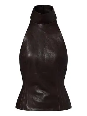 Magda Butrym Halterneck Leather Top - Brown