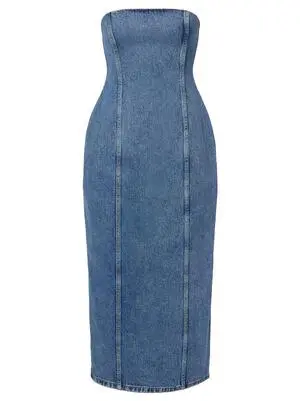 Magda Butrym Strapless Denim Bustier Dress - Blue