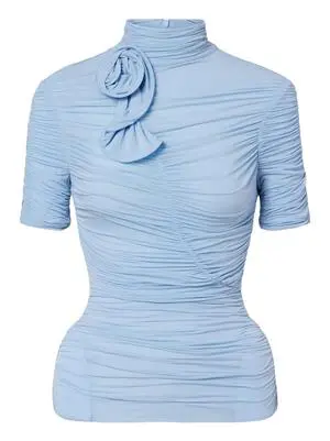 Magda Butrym Floral-appliqué Ruched Top - Blue