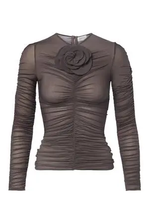 Magda Butrym Floral-appliqué Ruched Top - Brown