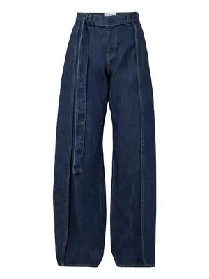 Loewe Belted Pleated High-rise Wide-leg Jeans - Blue