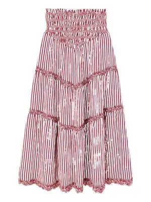 Loretta Caponi Ninfa Corded Lace-trimmed Striped Satin Maxi Skirt - Red