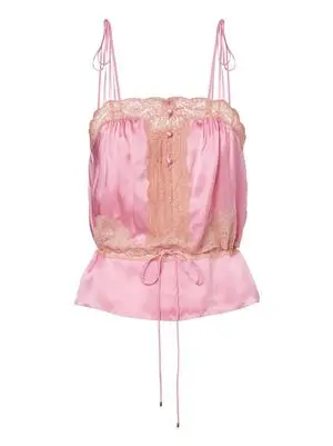 Chloé Lace-trimmed Silk Satin Top - Pink