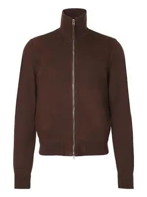TOM FORD Suede-Paneled Wool-Blend Zip-Up Sweater Brown