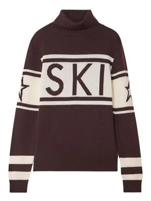 Perfect Moment Intarsia Merino Wool Turtleneck Sweater - Brown