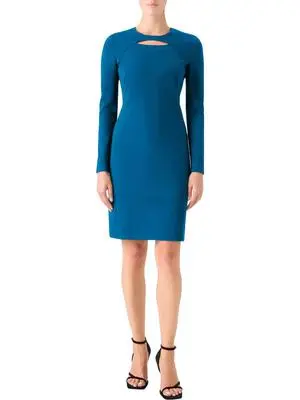 Akris Keyhole Long Sleeve Sheath Dress - Teal