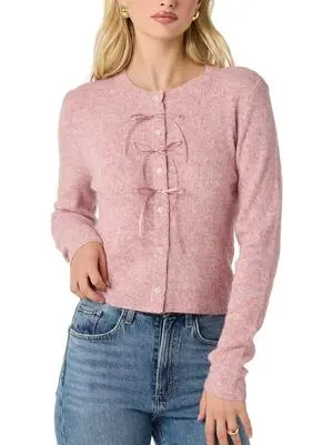 Astr The Label Satin Bow Knit Cardigan - Pink