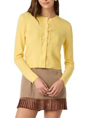 Astr The Label Satin Bow Knit Cardigan - Yellow