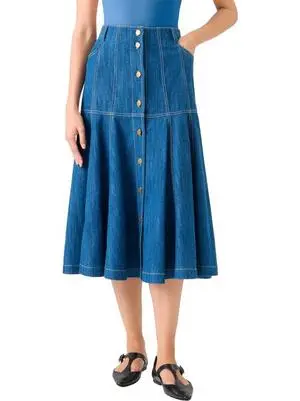 Akris Stretch Denim Tiered Skirt - Medium Blue Denim