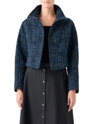 Akris Tweed Crop Jacket - Medium Blue Denim-black
