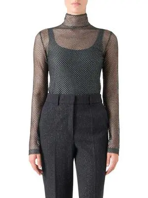 Akris Fishnet Mesh Long Sleeve Top - Brushed Steel