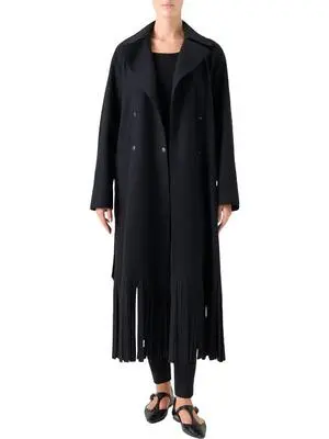 Akris Fringe Hem Belted Wool-blend Coat - Black
