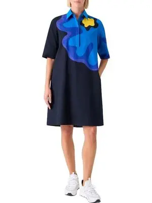 Akris Floral Cotton Poplin Shirtdress - Black-multi