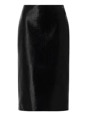 Gucci Croc-effect Leather Midi Skirt - Black
