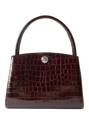 LIFFNER Pushlock Lady Croc-Effect Leather Shoulder Bag Dark Brown