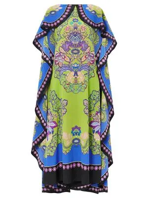La DoubleJ Magic Cape-effect Printed Silk Maxi Dress - Green
