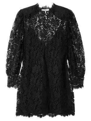 Chloé Floral Cotton-blend Lace Mini Dress - Black