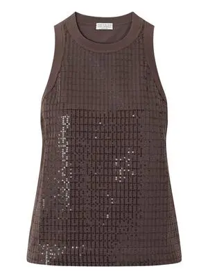 Brunello Cucinelli Sequin-embellished Stretch-cotton Jersey Tank - Brown