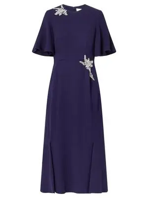 Erdem Embellished Appliquéd Crepe Midi Dress - Blue