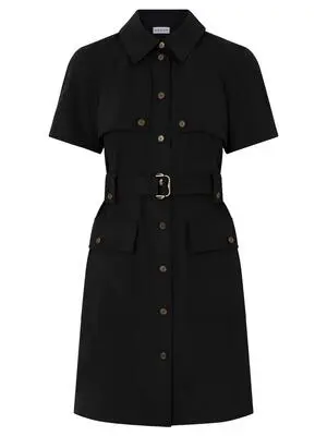 Burberry Belted Wool-twill Midi Shirt Dress - Black