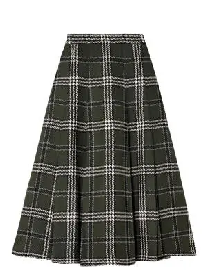EMILIA WICKSTEAD Kensie Checked Wool-blend Midi Skirt - Army Green