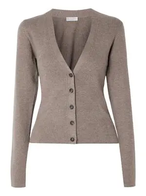 BRUNELLO CUCINELLI Metallic Ribbed-Knit Cardigan