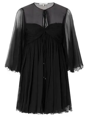 Chloé Tie-detailed Gathered Silk-chiffon Mini Dress - Black