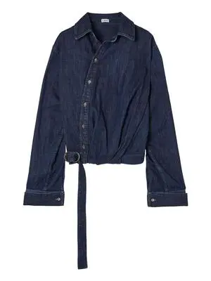 Loewe Belted Asymmetric Draped Denim Shirt - Blue