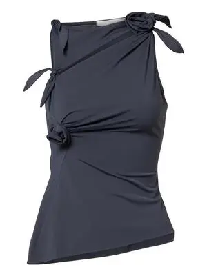 Coperni Floral Applique Gathered Jersey Top - Grey