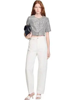 Sandro Houndstooth Tweed Top - Black / White