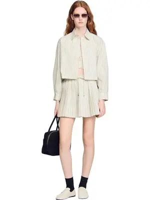 Sandro Striped Rhinestone Embellished Shirt - Ecru