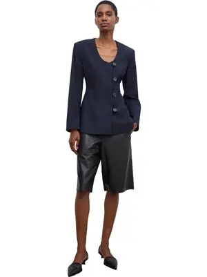 HOUSE OF DAGMAR Fitted Collarless Blazer - Dark Navy