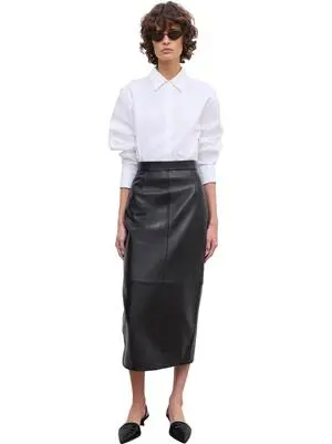 HOUSE OF DAGMAR Leather Midi Pencil Skirt - Black