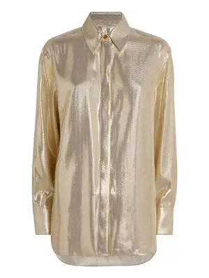 JOSEPH Silk-blend Lamé Capri Blouse - Yellow
