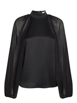 JOSEPH Satin Cave Blouse - Black