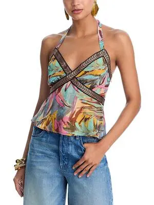 Aqua Abstract Twist Front Sleeveless Tank Top - Multi
