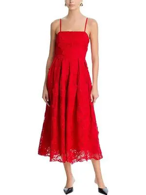 Aqua Lace Midi Dress - Red